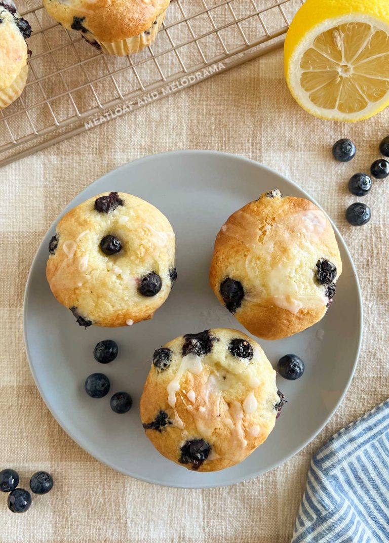 Cake Mix Blueberry Muffins (with Lemon Glaze) - Meatloaf and Melodrama