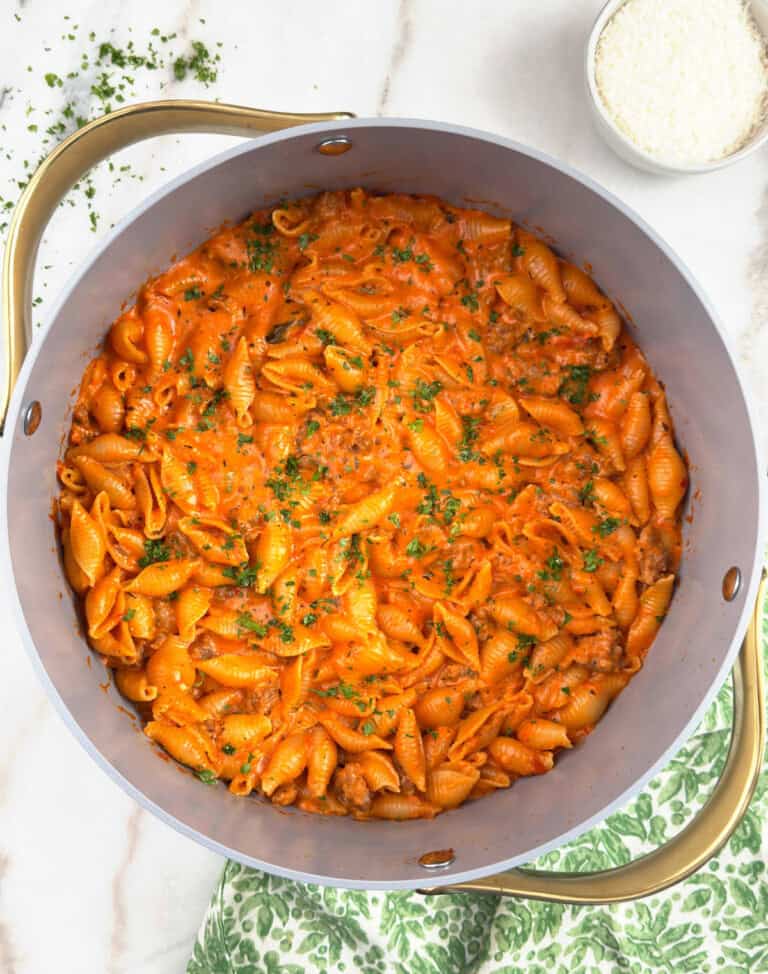 One Pot Creamy Sausage and Shells - Meatloaf and Melodrama